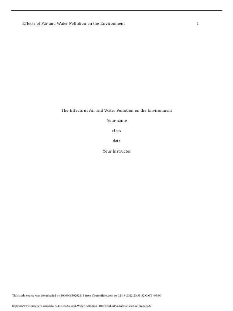 Air and Water Pollution 1100 Word APA Format With References A ...