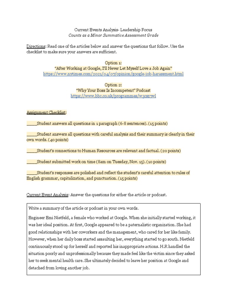 Anas Chaabani Current Events Analysis Assignment | PDF | Leadership ...