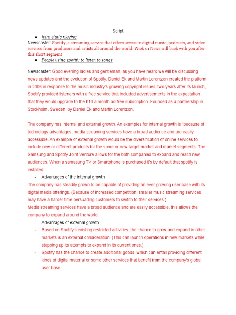 Script For Growth and Evolution Project | PDF | Spotify | Streaming Media