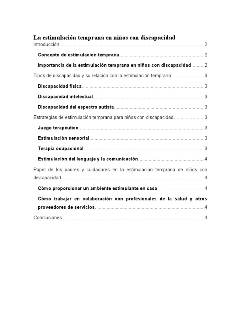 La Estimulación Temprana en Niños Con Discapacidad | PDF | Invalidez | Terapia ocupacional