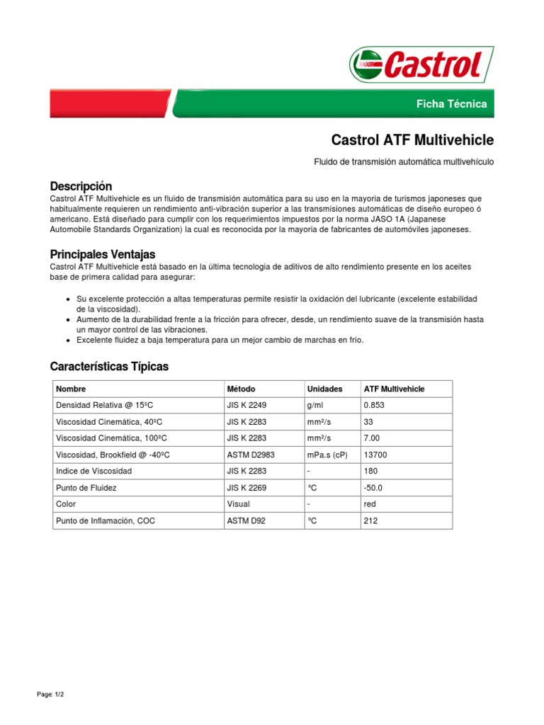 Castrol ATF Transmisiones Automaticas | PDF | Ingeniería mecánica ...
