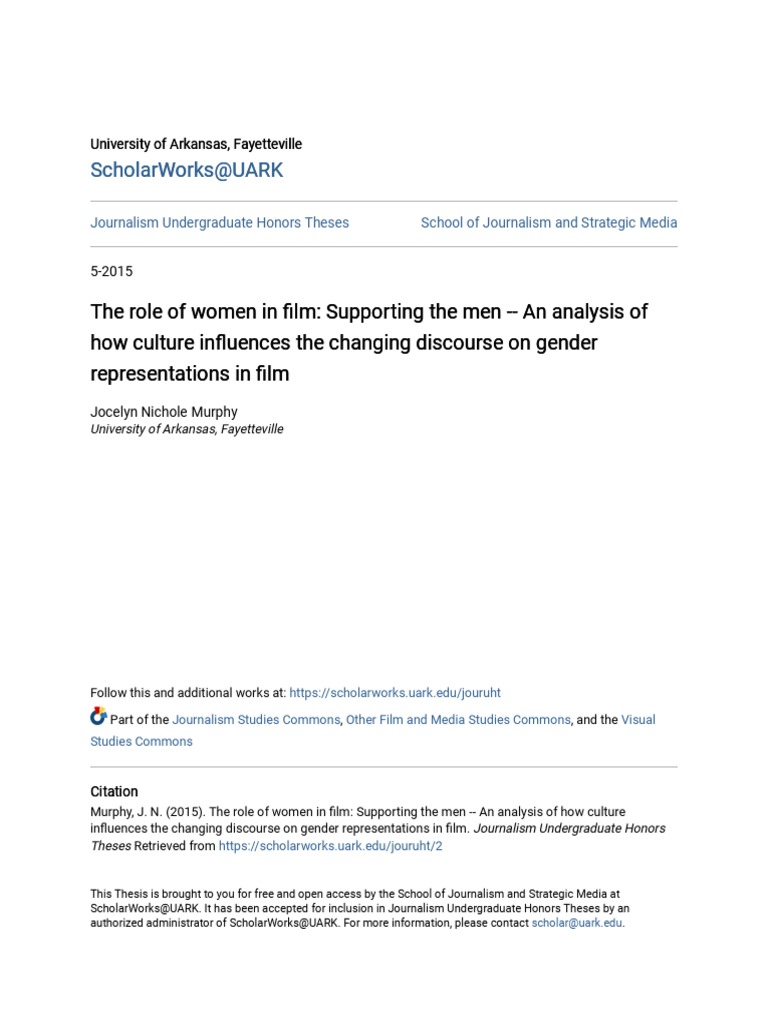 The Role of Women in Film - Supporting The Men - An Analysis of H | PDF ...