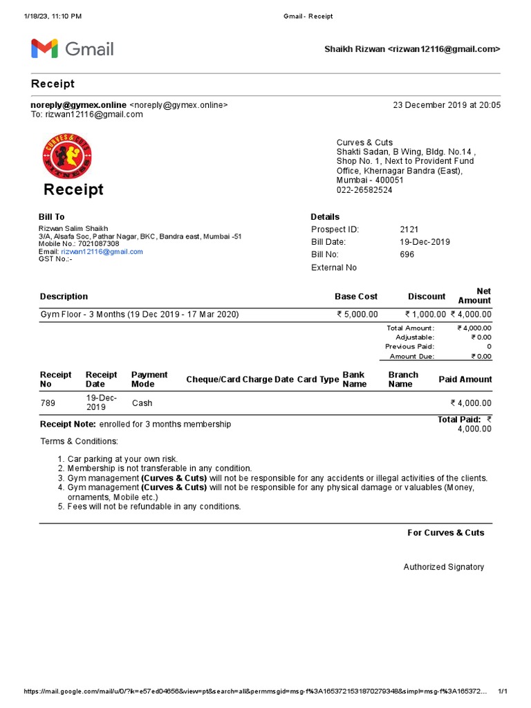 Gym Bill | Download Free PDF | Receipt | Economies