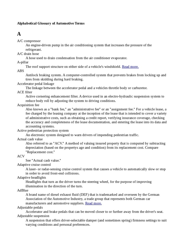 Glossary of Automotive Terms | PDF | Automatic Transmission | Brake