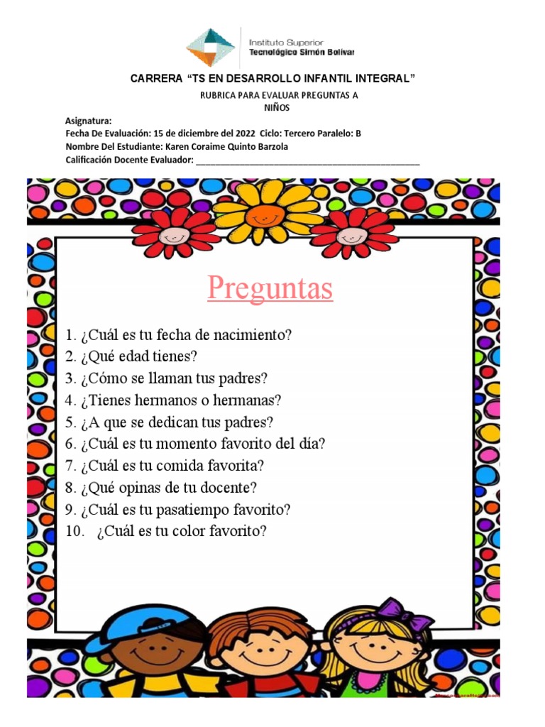 Rubrica para Efectuar A Niños en Edad Inicial | PDF | Creatividad ...