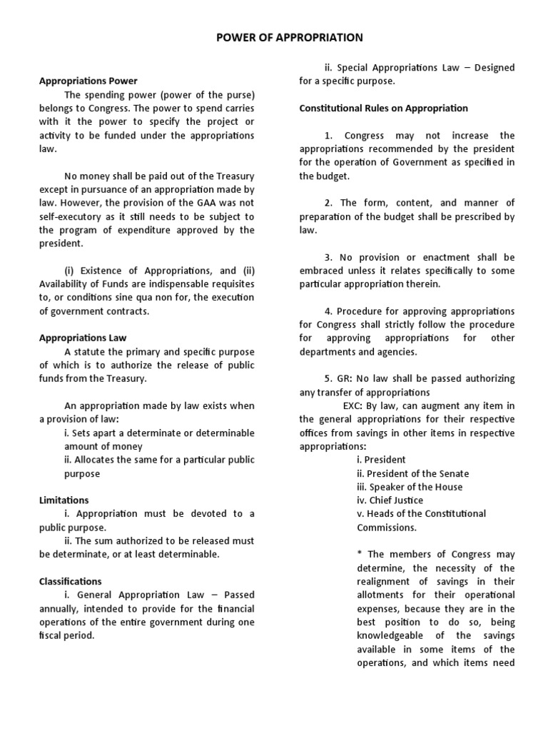 Power of Appropriation | PDF | American Government | United States Congress
