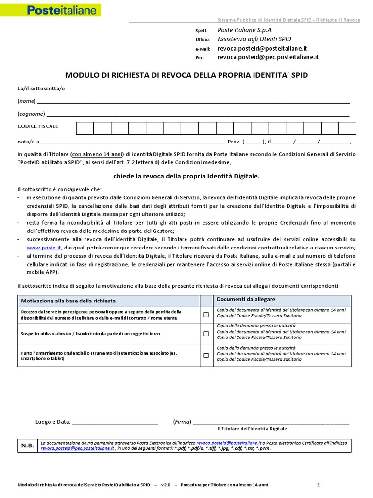 Modulo Richiesta Revoca | PDF