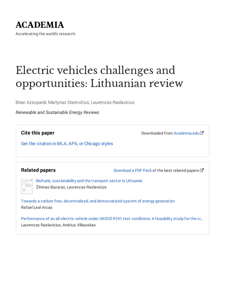 Electric Vehicles Challenges Pdf Electric Vehicle Plug In Hybrid