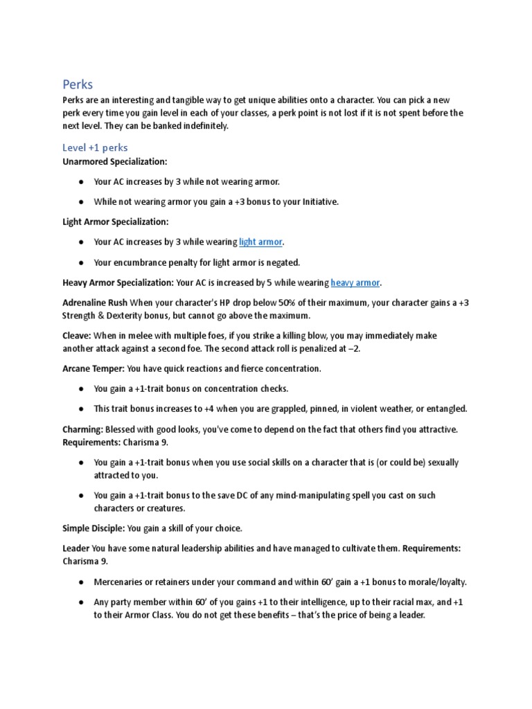 OSR Perk System | PDF