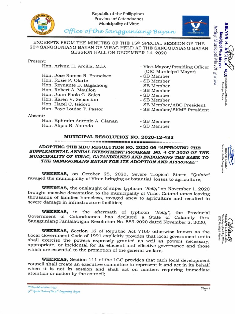 Municipal Resolution No. 2020-12-433 | PDF