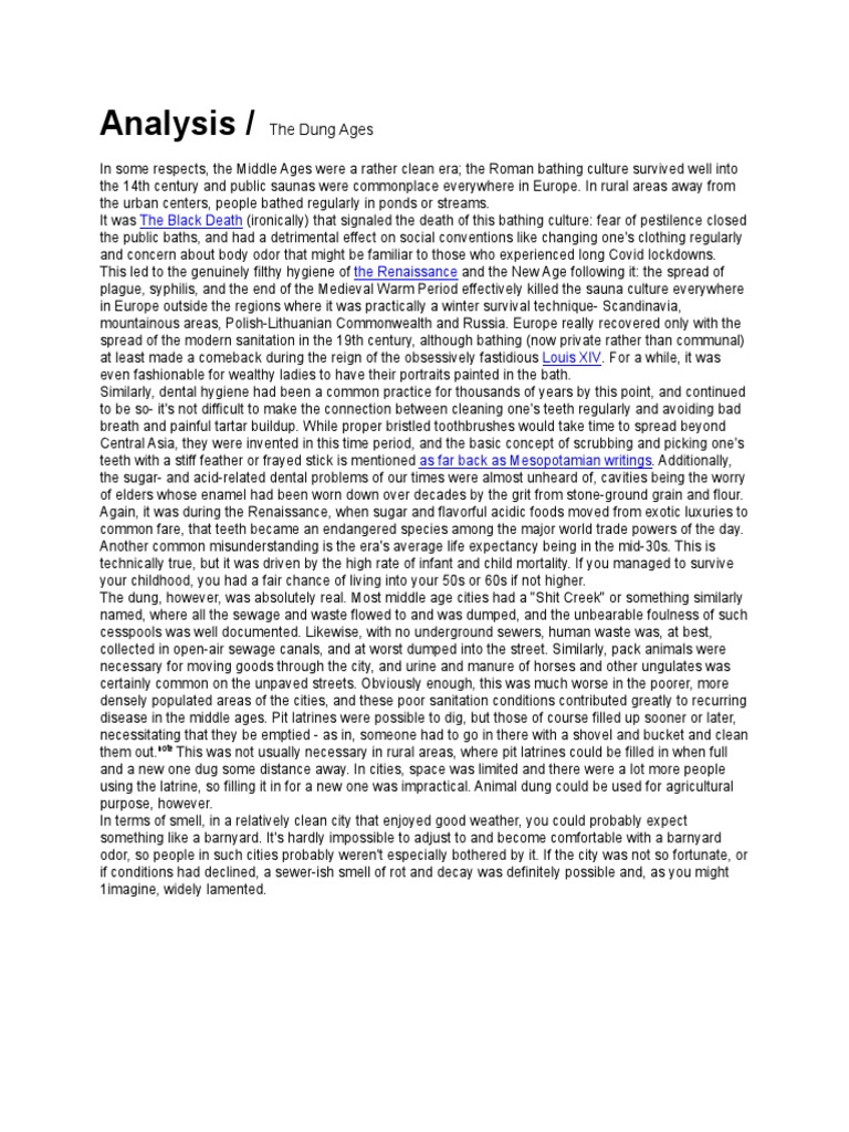 The Dung Ages - Analysis | PDF | Bathing | Hygiene