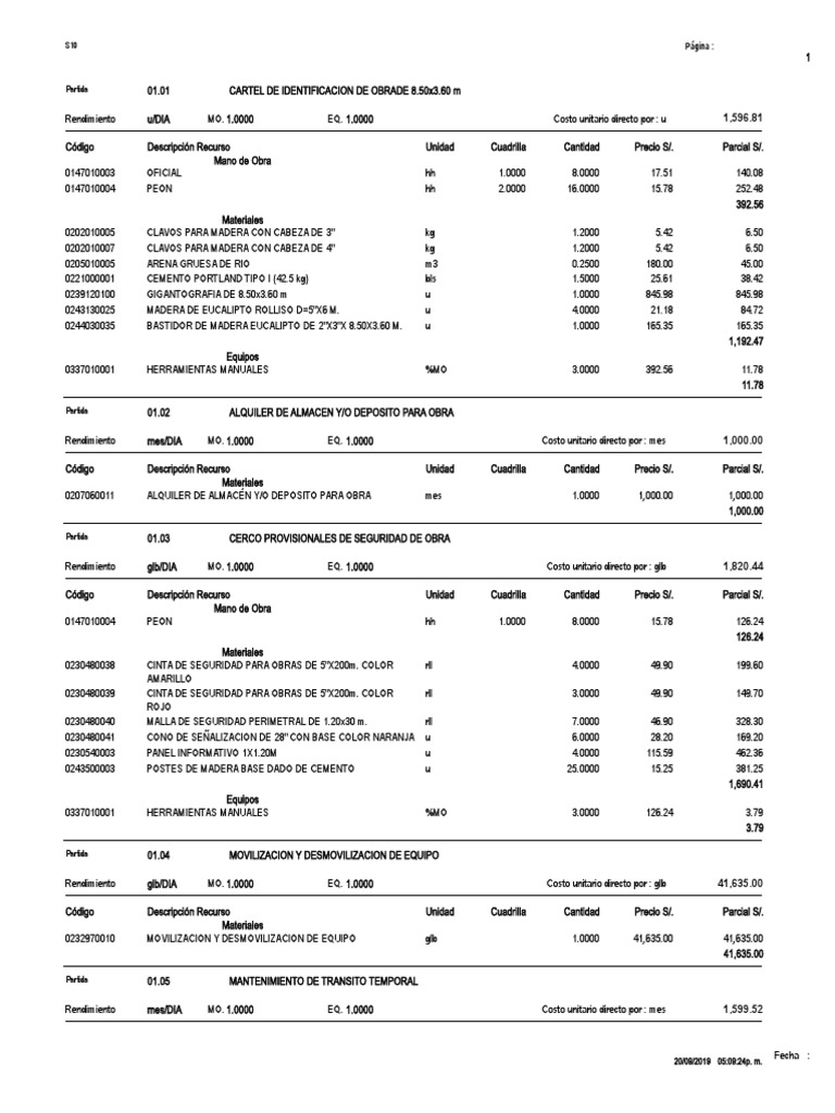 Análisis de Precios Unitarios | PDF | Hormigón | Ingeniería de Edificación