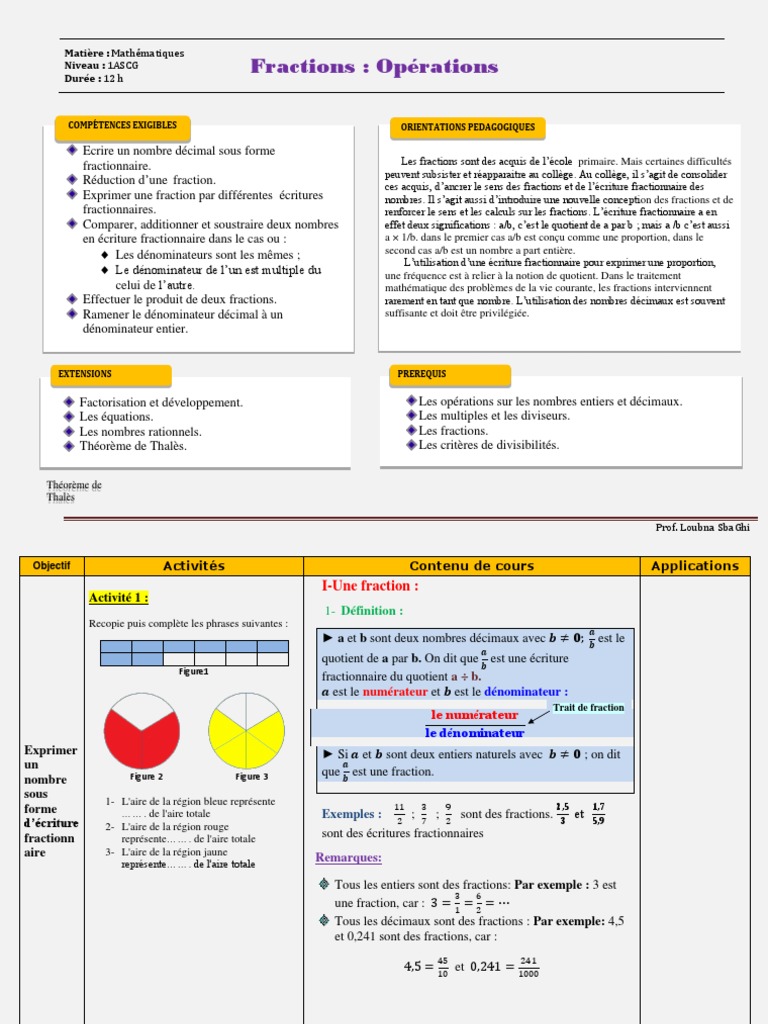 Opérations sur les fractions au collège | PDF | Objets mathématiques ...