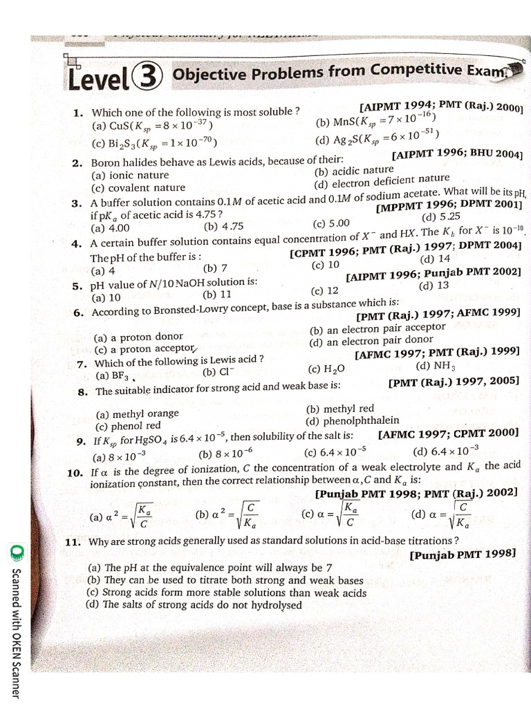 Ionic Equilibrium - PYQs - NEET | PDF