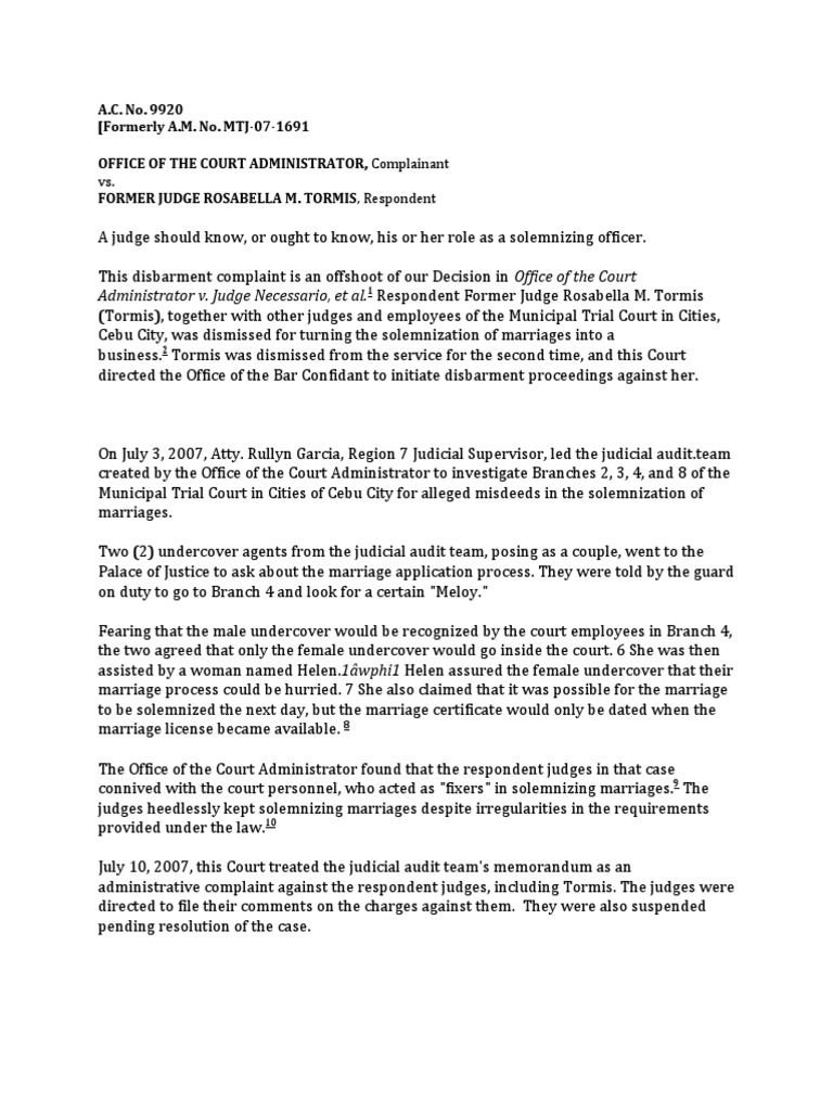 Disbarment of Judge Tormis | PDF | Lawyer | Disbarment