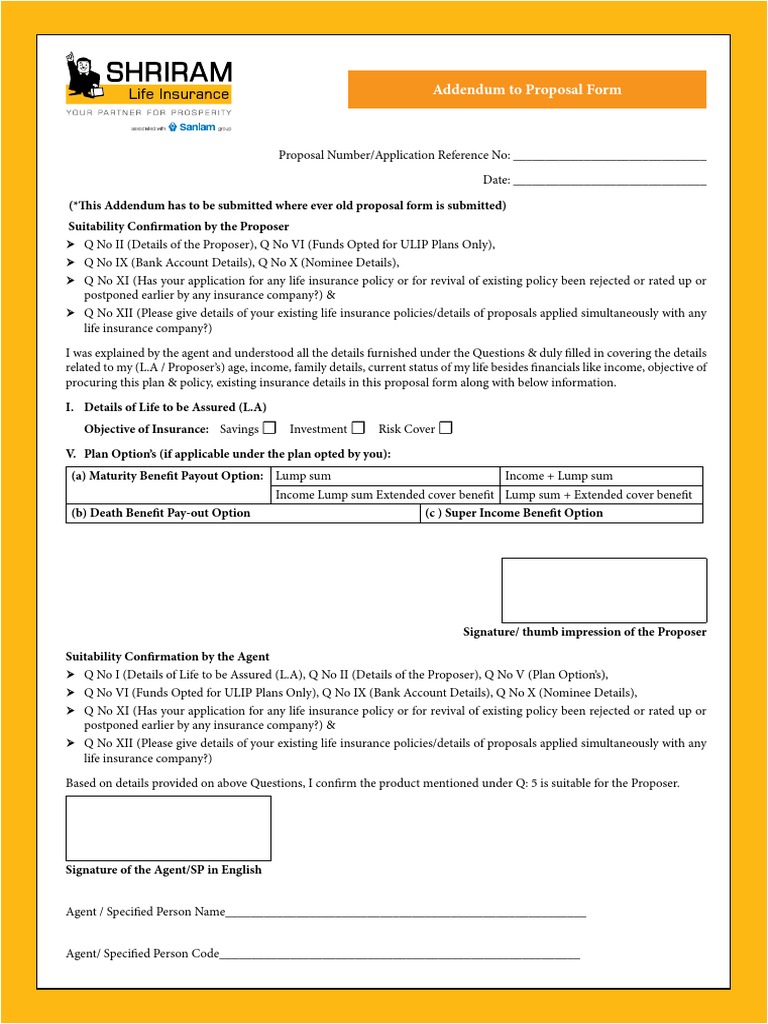 Addendum To Proposal Form-A4 | PDF | Life Insurance | Insurance