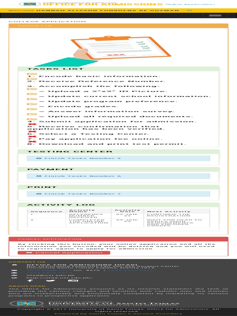 Activity Log - UST Admission | PDF
