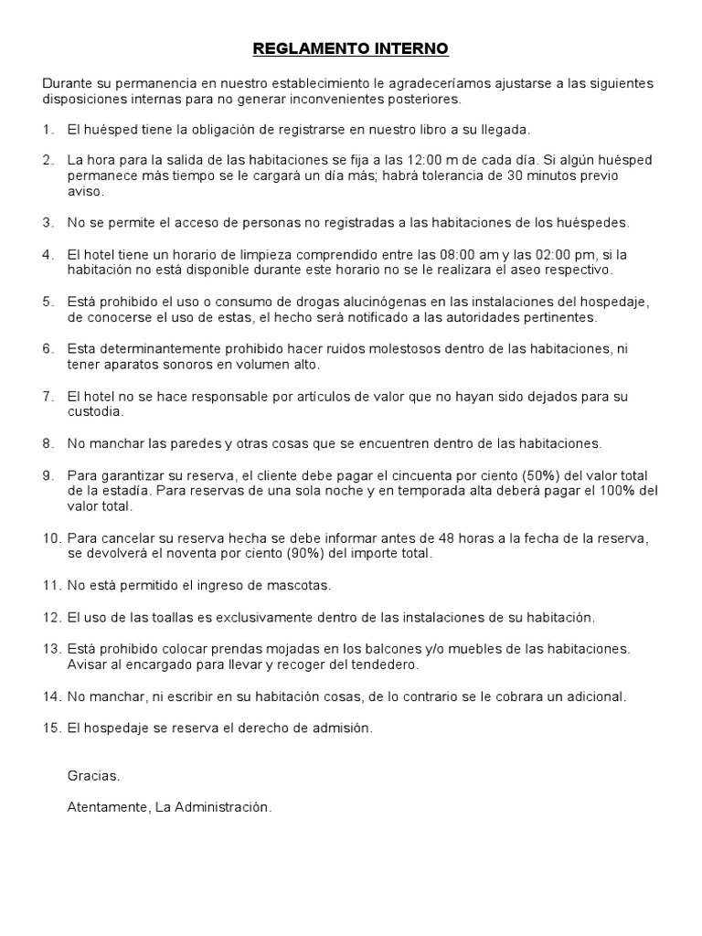 Reglamento Interno | PDF