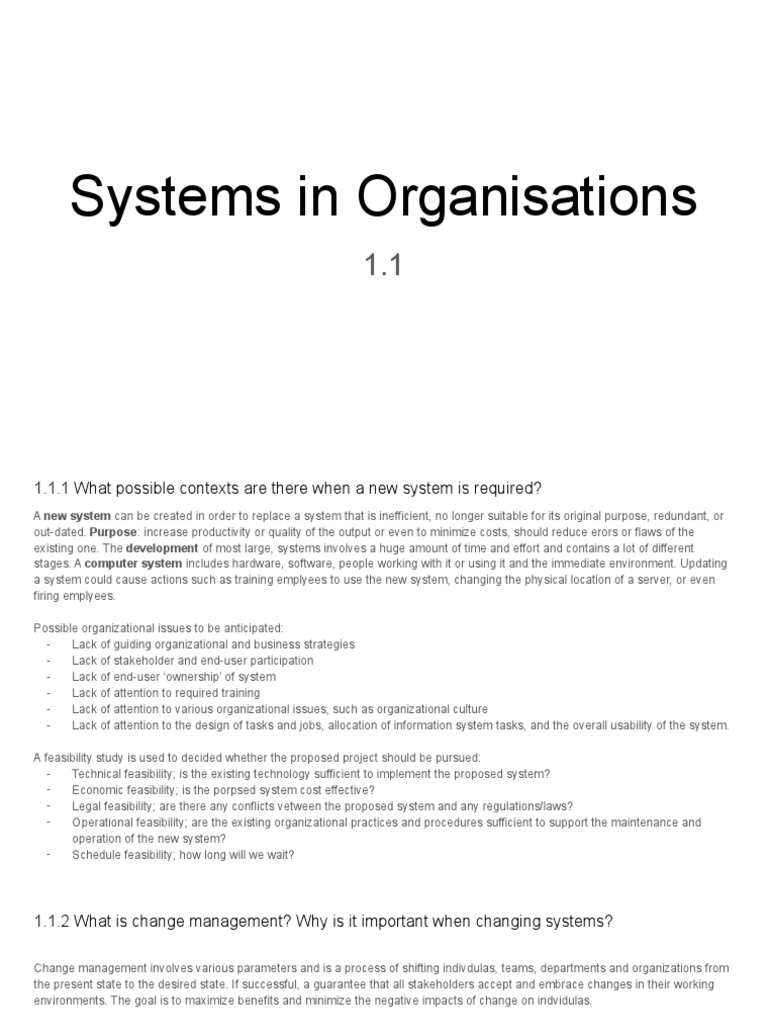 IB ComSci: 1.1 System in Organizations | PDF | Software Testing | Cloud ...