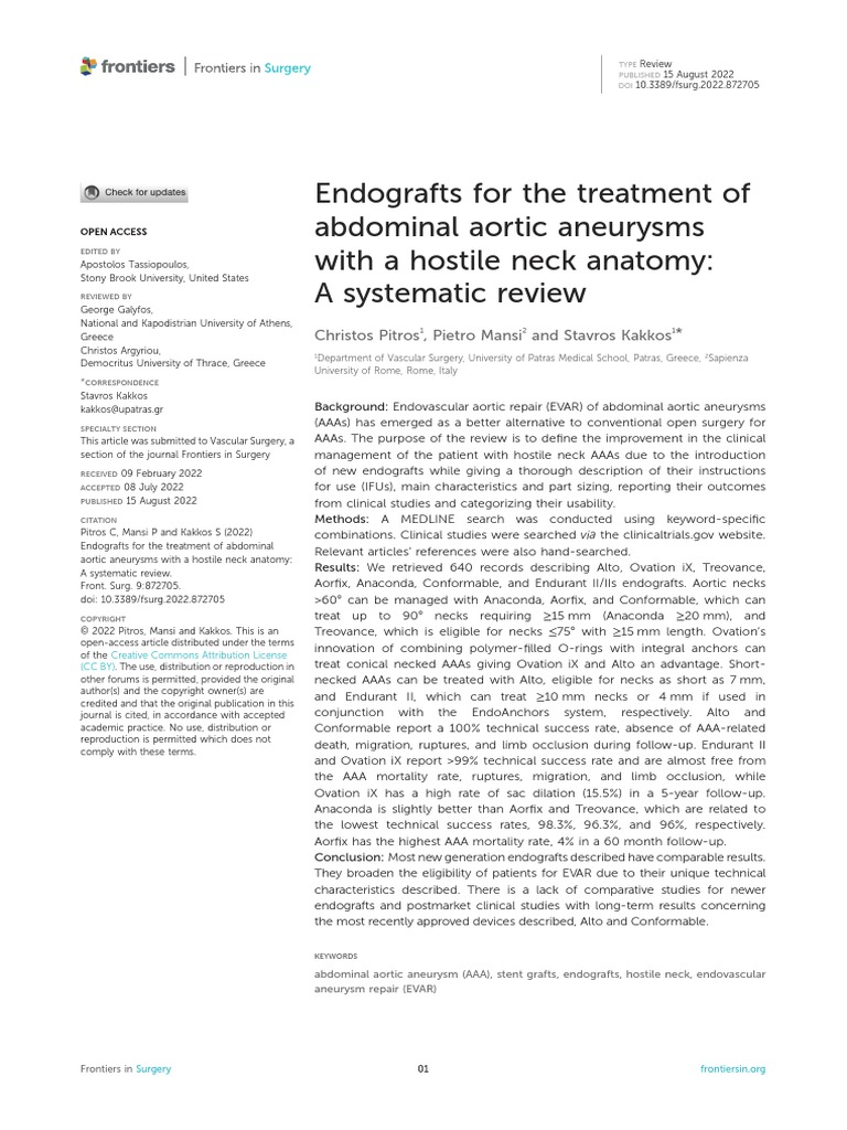 Endografts For The Treatment of Abdominal Aortic A | PDF | Clinical ...