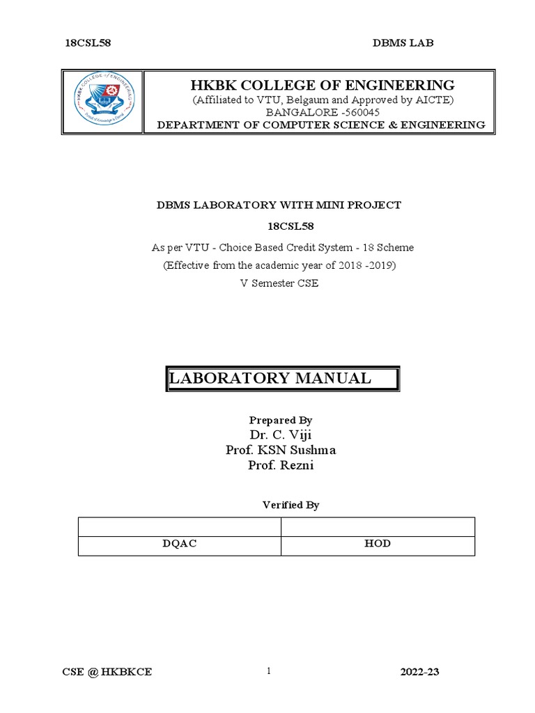 DBMS LAB Manual Final22 | PDF | Relational Database | Relational Model DBMS LAB Manual Final22 | PDF | Relational Database | Relational Model