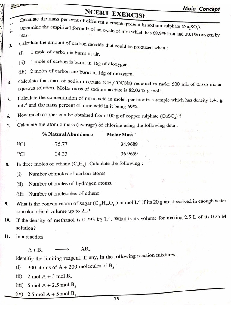 Mole Concept Practice Questions | PDF