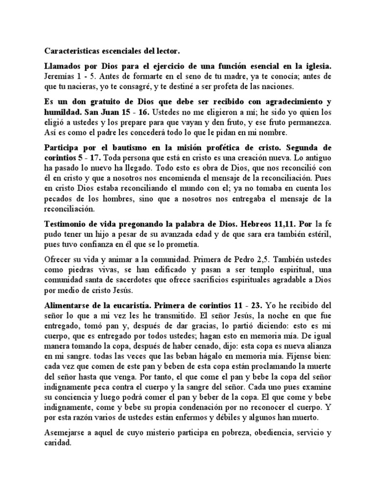 Caracteristicas Escenciales Del Lector | PDF | Cristo (título) | Creencia religiosa y doctrina