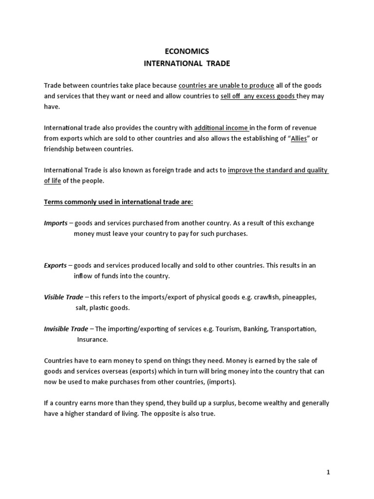 International Trade Notes (Final Revision) | PDF | Balance Of Payments ...