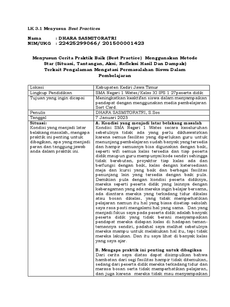 LK 3.1 Menyusun Best Practices - Dhara Sasmitoratri | PDF