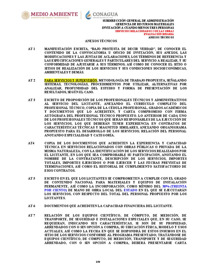 Anexos técnicos de una invitación a licitación para servicios relacionados con obras públicas ...