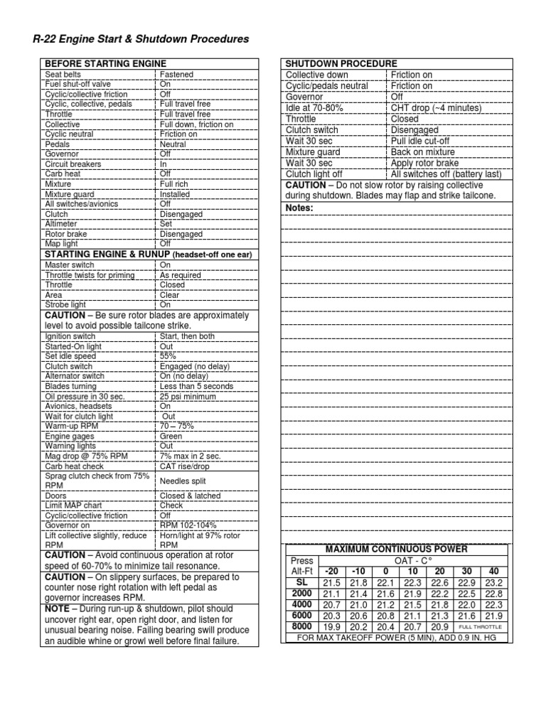 R-22 Engine Start & Shutdown Procedures | PDF | Clutch | Throttle