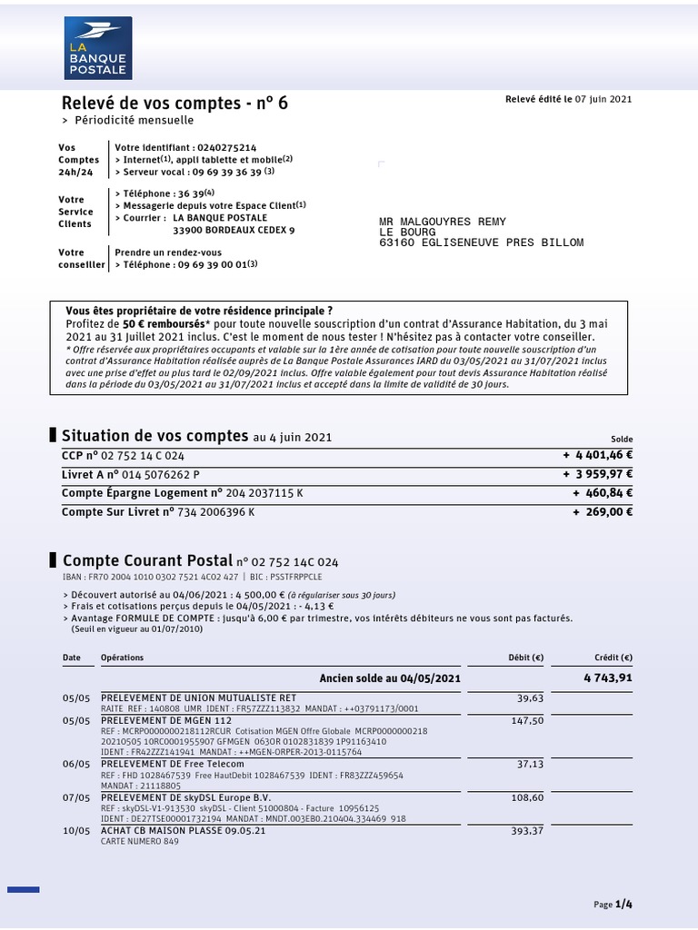 Concat Releves de Compte Courrant LBP 06 2021 A 01 2022 | PDF