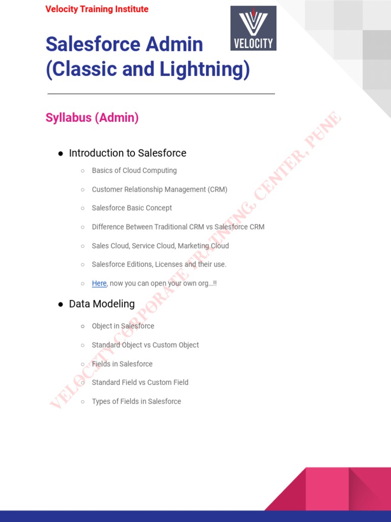 SFDC Velocity Corporate Training Center | PDF | Software Development | Computer Data