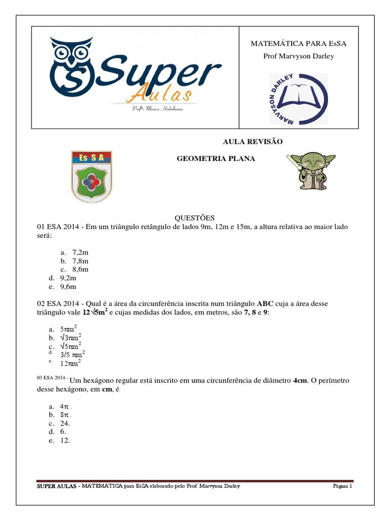 Lista Exercicio de GEOMETRIA PLANA - ESSA e EEAR - GABARITO | PDF | Triângulo | Círculo