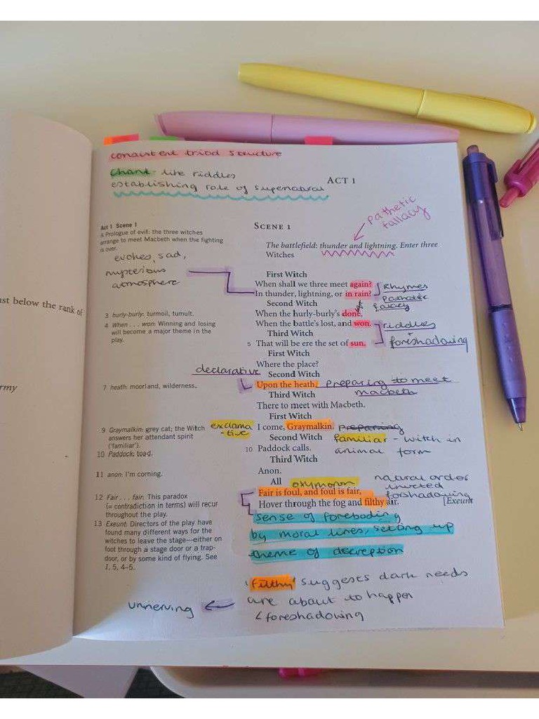 Macbeth Notes Annotations Act 1 Scene 1 Gsce English Help Study ...