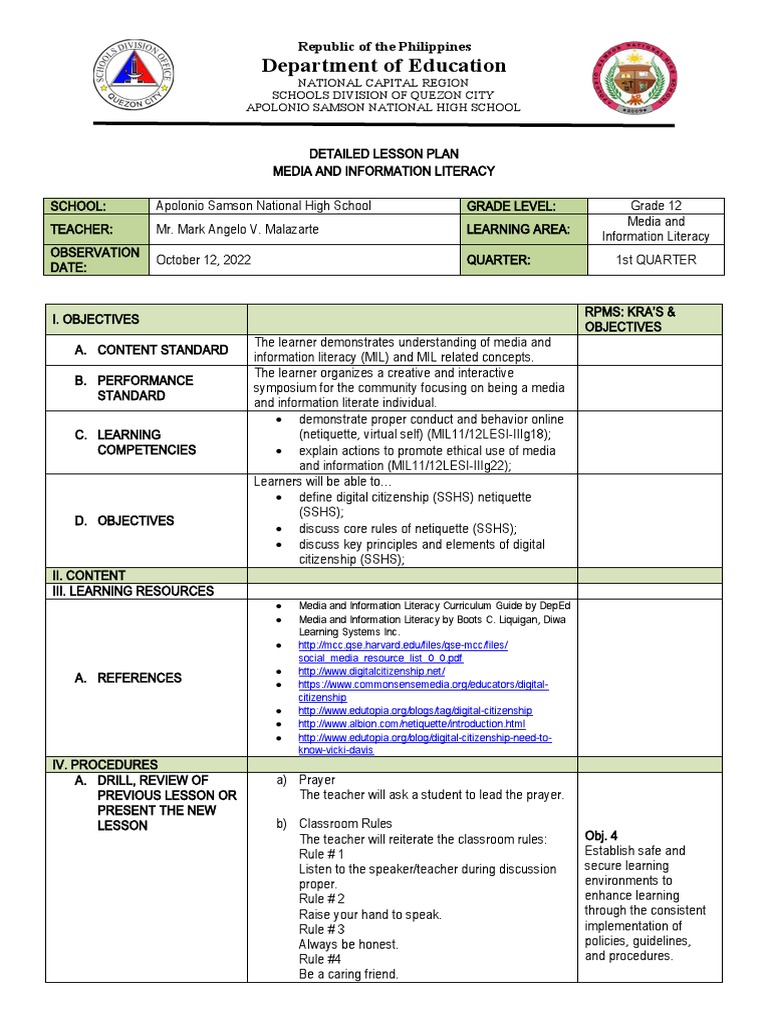 Lesson - Plan Mil Cot 1 | PDF | Learning | Information Literacy