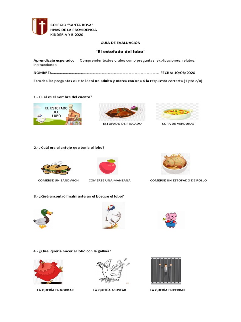 Guia de Evaluacion El Estofado de Lobo Kinder A-B | PDF | Comida y ...