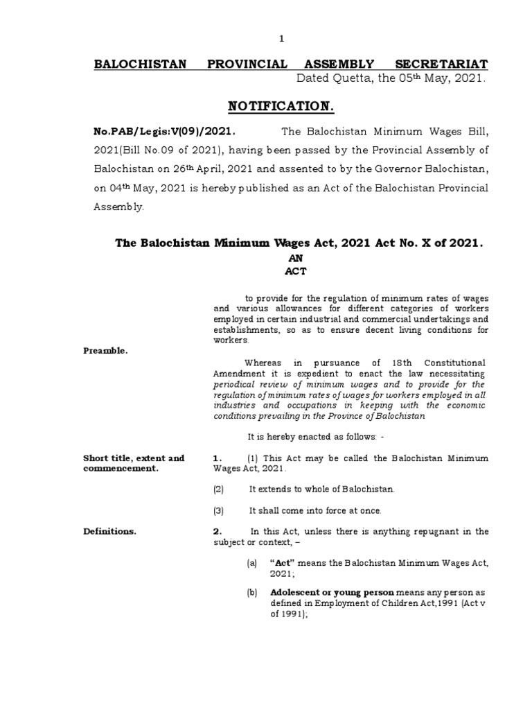 Balochistan Provincial Assembly Secretariat: Notification | PDF | Cost ...