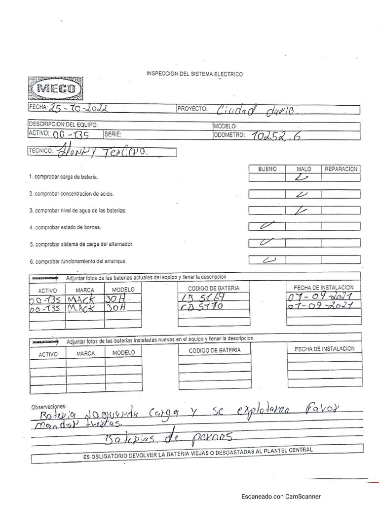 Inspeccion de Baateria 00-135 | PDF