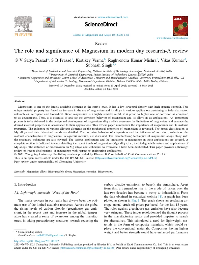 The Role and Significance of Magnesium in Modern Day Research A Review ...