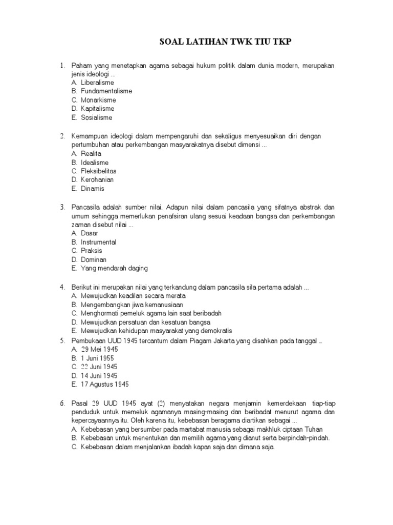 Soal Latihan Twk-Tiu-Tkp | PDF