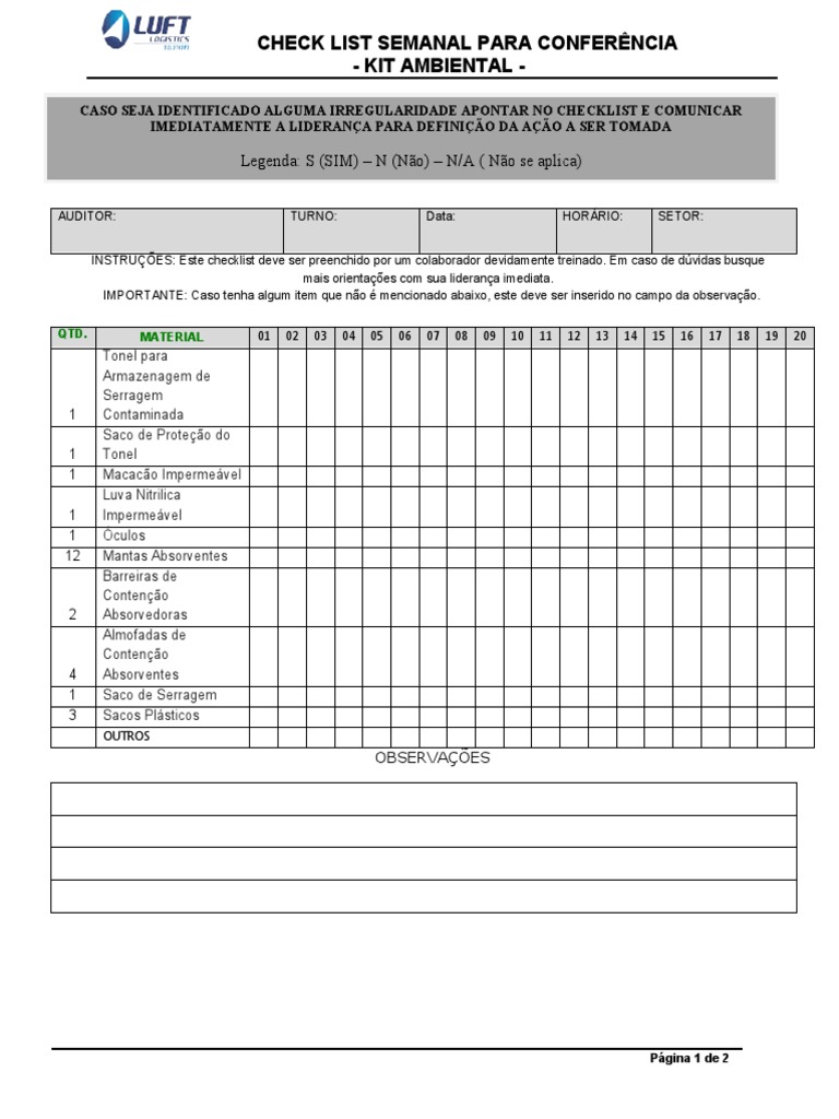 Checklist Kit Ambiental | PDF