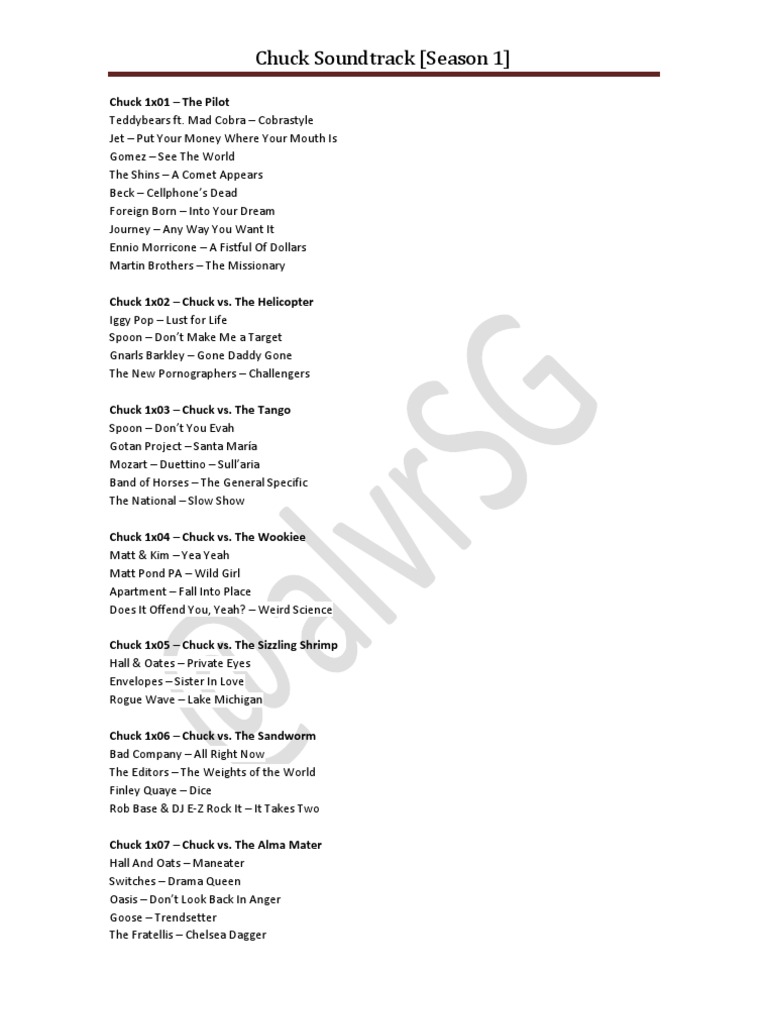 Chuck Soundtrack (Season 1) | PDF