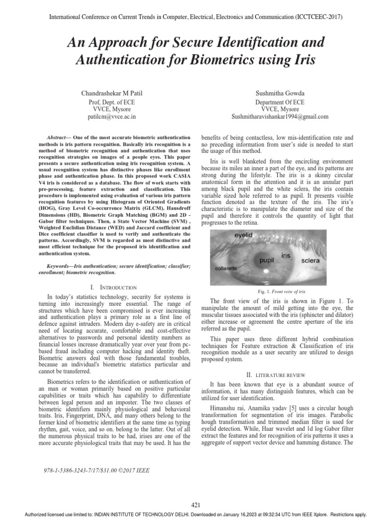 An Approach For Secure Identification and Authentication For Biometrics Using Iris | PDF | Computers