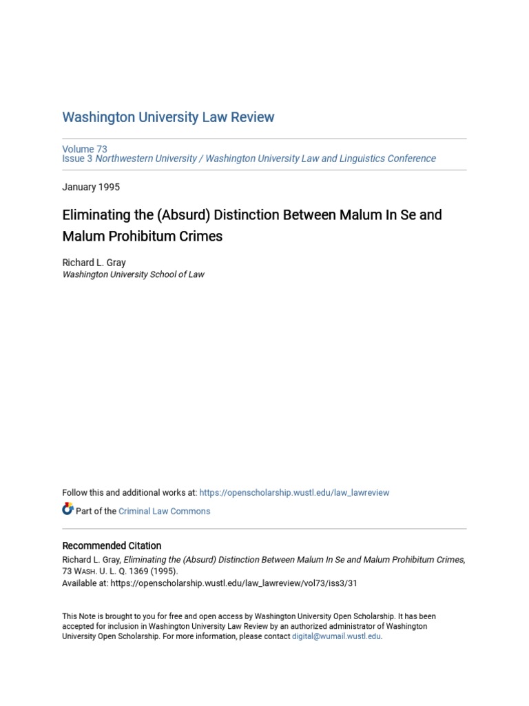 Eliminating The (Absurd) Distinction Between Malum in Se and Malu | PDF ...