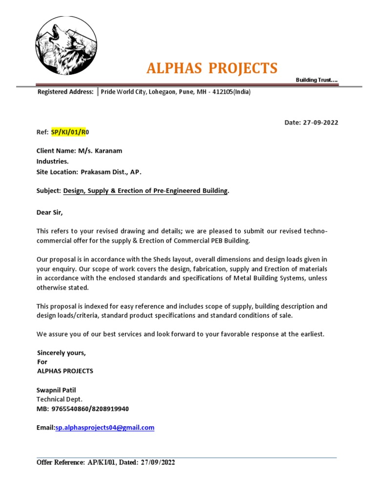 Covering Letter-For Karanam Ind-Peb | PDF | Taxes | Procurement