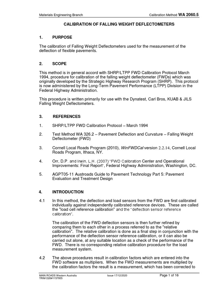 Calibration of Falling Weight Deflectometers Wa 2060 | PDF ...