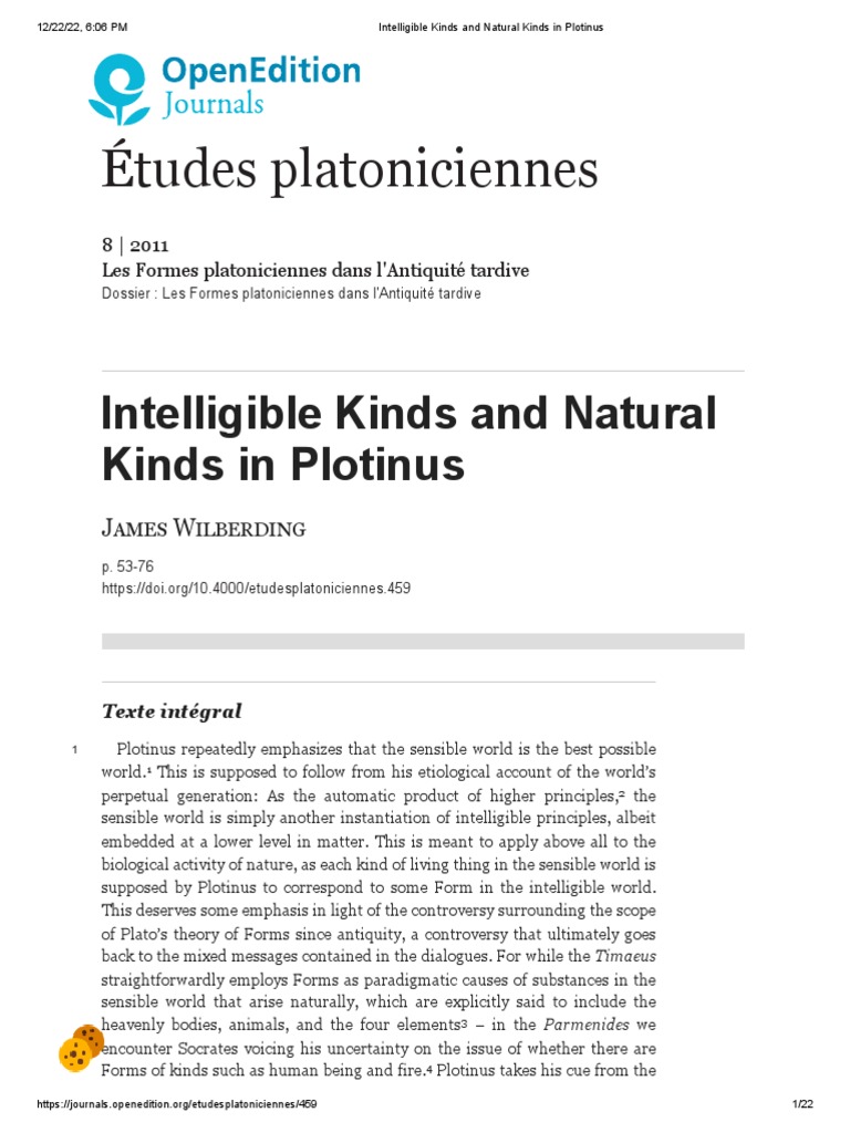 Wilberding - Intelligible Kinds and Natural Kinds in Plotinus | PDF | Logos | Nous