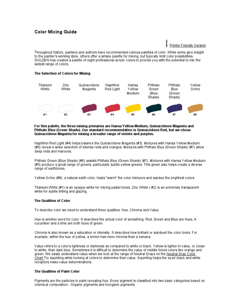 Color Mixing Guide | PDF | Color | Pigment