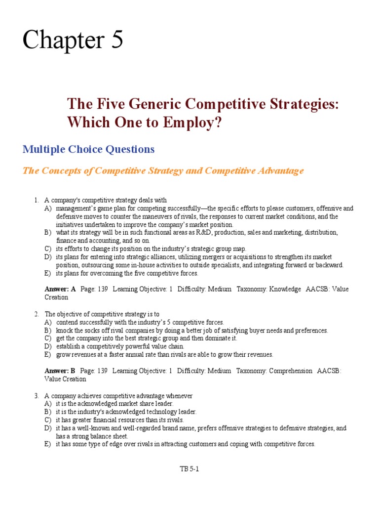 Chap 005 - The Five Generic Competitive Strategies: Which One To Employ ...